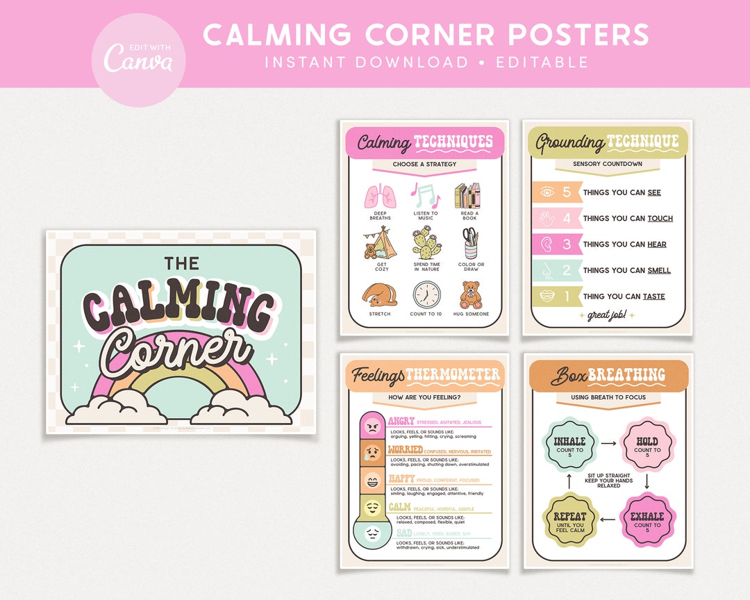 Calming Corner Editable Classroom Printables, Calm Down Skills, Desert ...