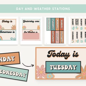 Classroom Calendar Display and Weather Station, Printable Groovy Retro ...