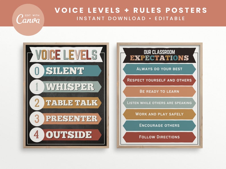 Voice Level Chart Classroom Printable Poster Editable in - Etsy