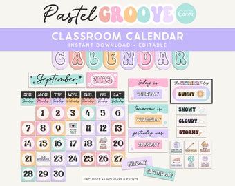 Classroom Calendar Display and Weather Station, Printable Modern Boho ...