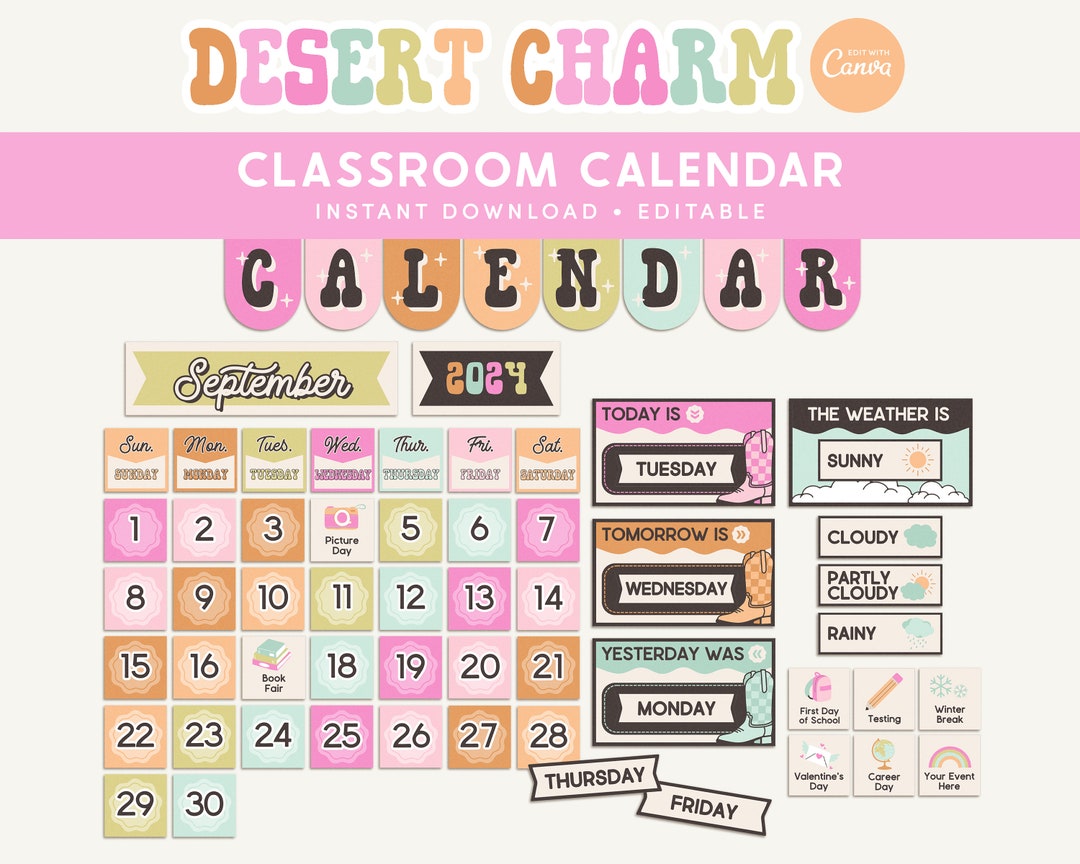 Classroom Calendar Display and Weather Station, Printable Bright Desert ...