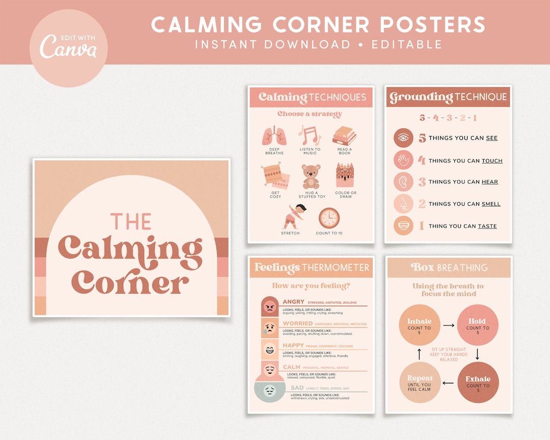 Calming Corner Editable Classroom Printables Neutral Boho - Etsy