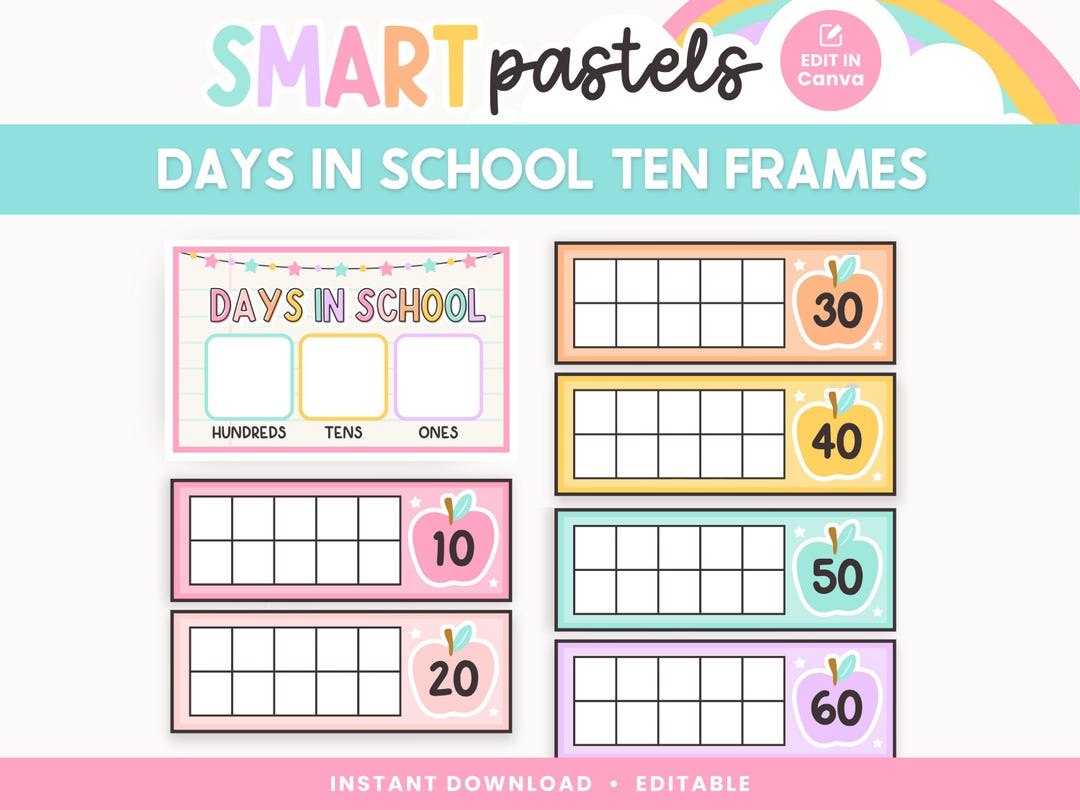 Classroom Days in School Ten Frames Printable Display, Editable in ...