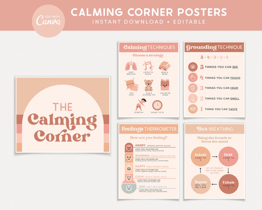 Calming Corner Editable Classroom Printables, Neutral Boho Canva ...