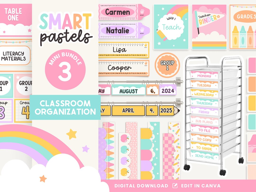 Editable Classroom Organization Printable Bundle, Bright Pastel ...