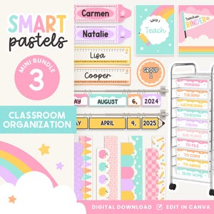 Editable Classroom Organization Printable Bundle, Bright Pastel ...