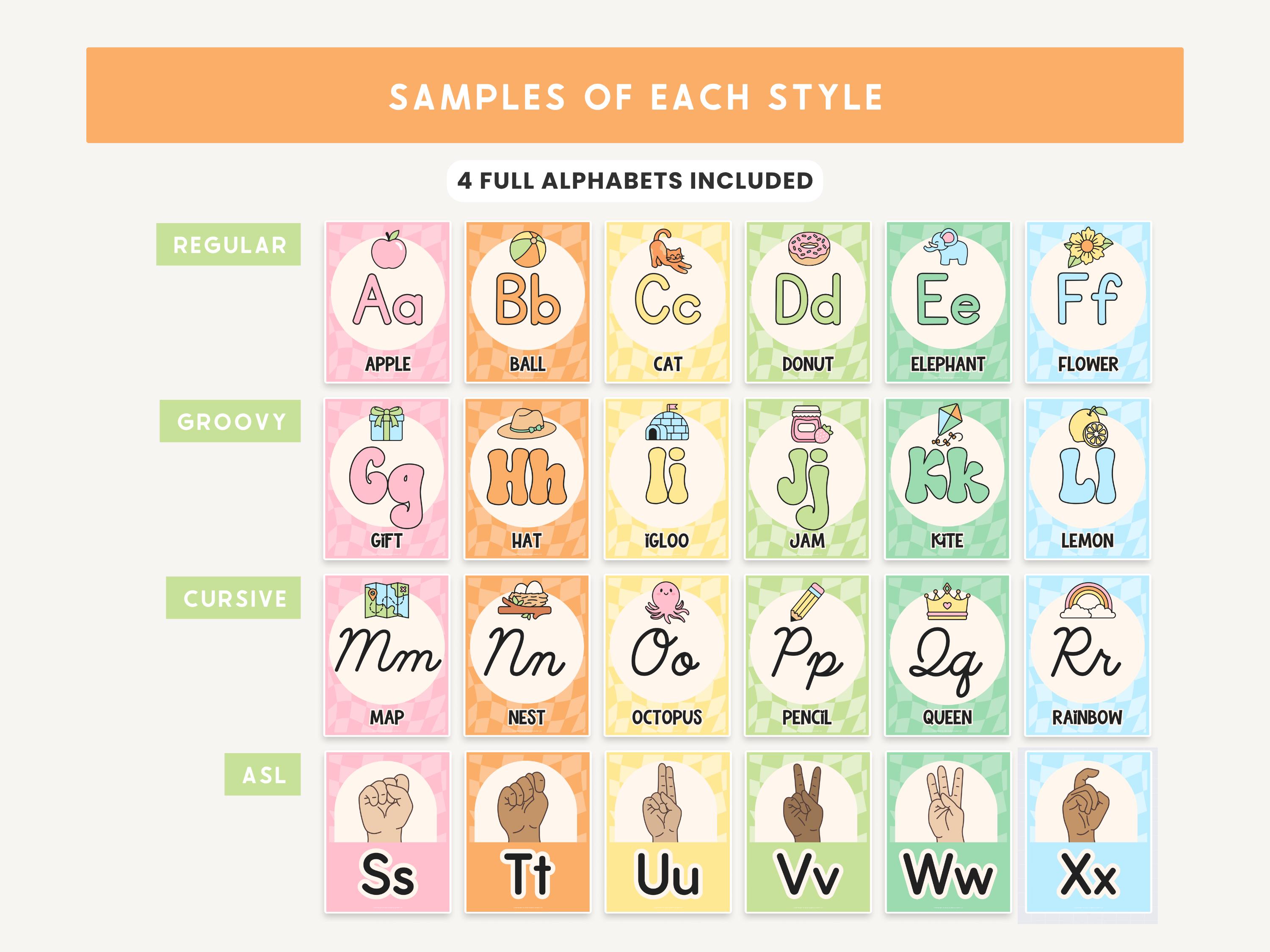 Retro Sunshine Alphabet Posters | Editable Canva ABC Wall Cards With ...