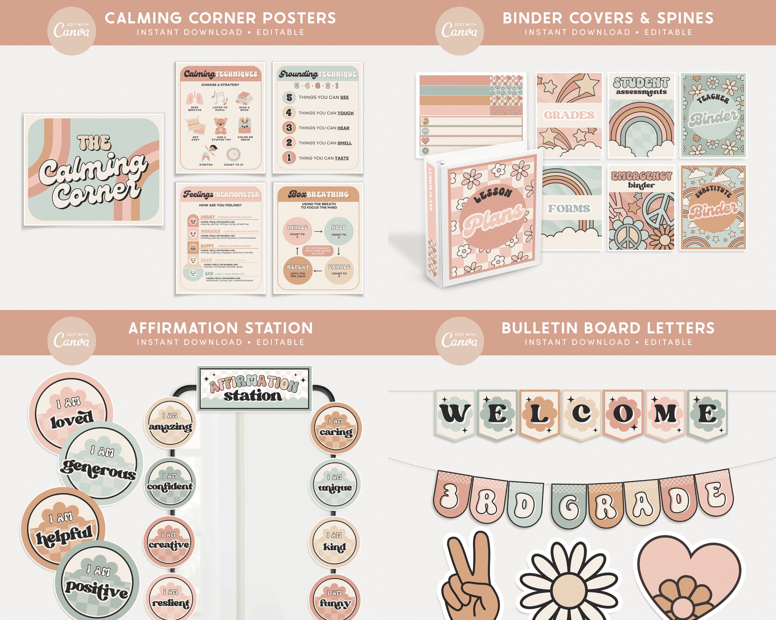 Editable Classroom Retro Pastel Complete Collection Printable Bundle ...