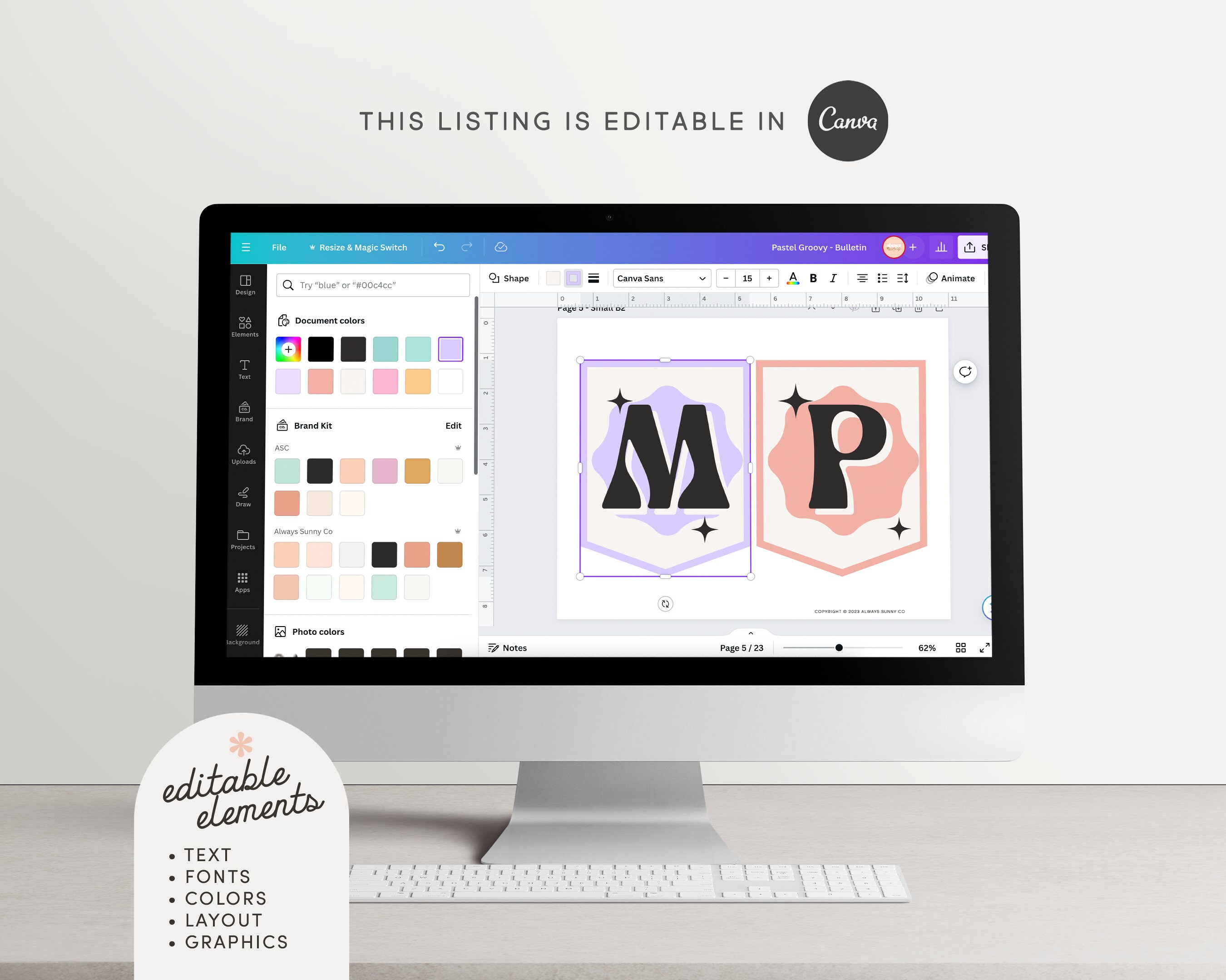 Classroom Bulletin Board Letters, Editable in Canva, Groovy Pastel ...