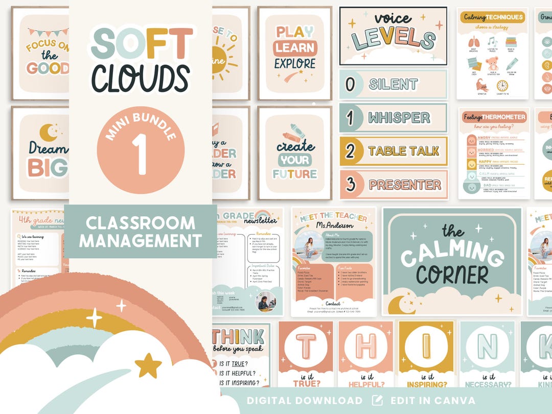 Editable Classroom Management Bundle, Cute Boho Canva Editable Files ...