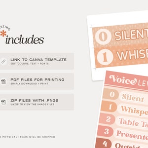 Voice Level Chart Classroom Printable Display, Editable in Canva, Boho ...