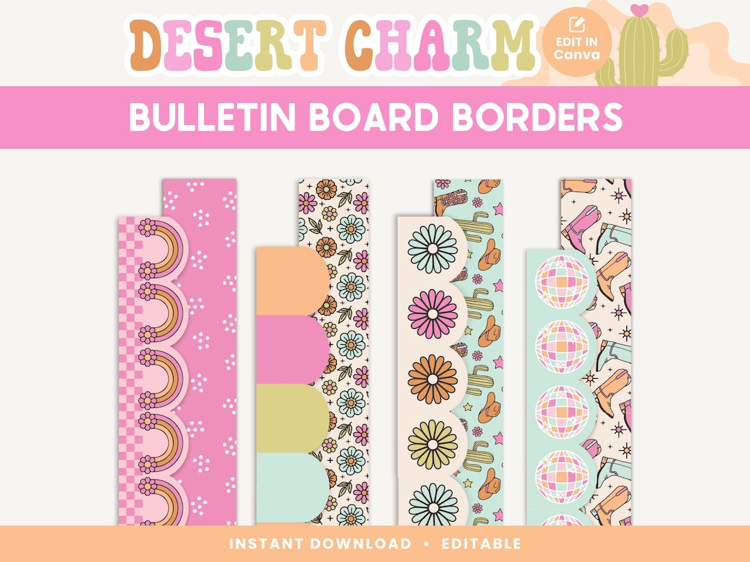 Classroom Bulletin Board Borders, Editable Canva Templates, Bright ...