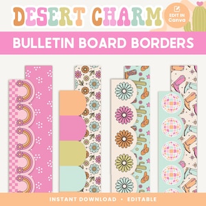 Classroom Bulletin Board Borders, Editable Canva Templates, Bright ...