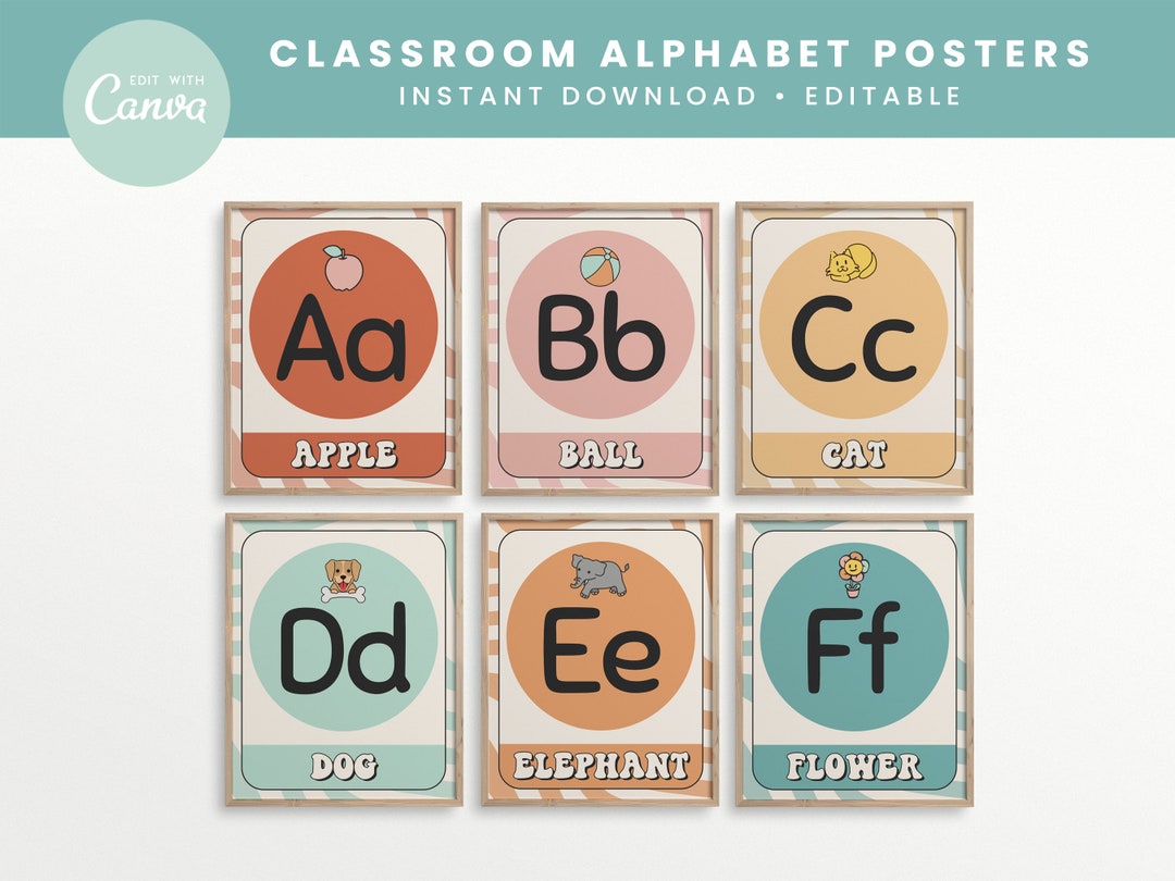 Alphabet Classroom Editable Posters Letter Printables Groovy - Etsy