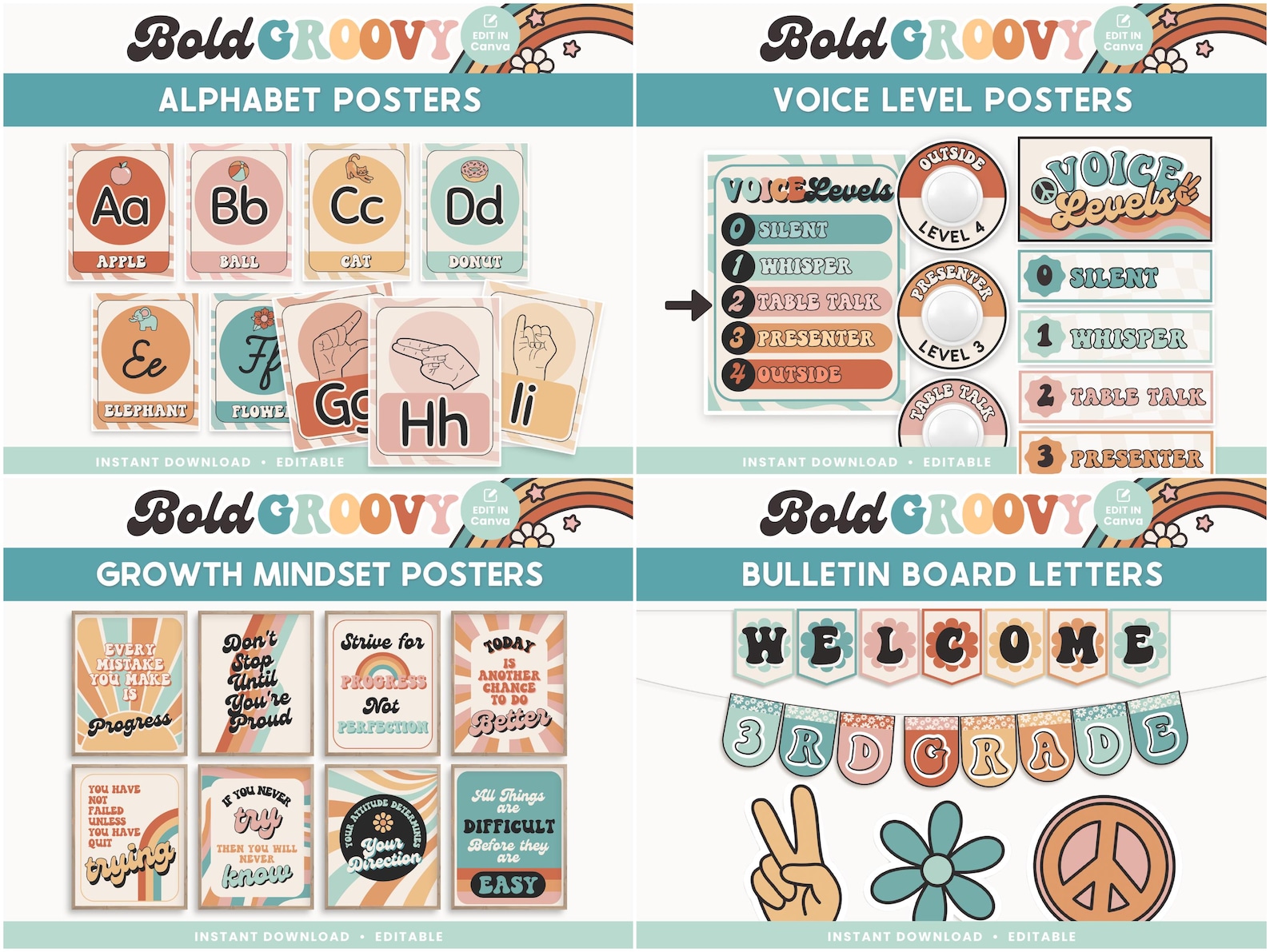 Editable Classroom Groovy Retro Complete Collection Printable Bundle ...