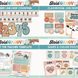 Editable Classroom Groovy Retro Complete Collection Printable Bundle ...