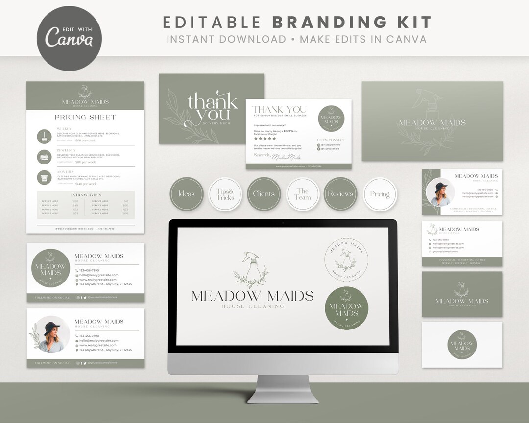 Editable Branding Kit, DIY Canva House Cleaning Logo, Elegant Cleaning ...