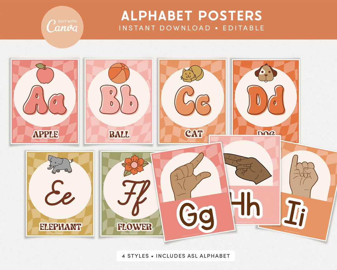Alphabet Classroom Editable Posters, Groovy Cursive Letter Templates ...
