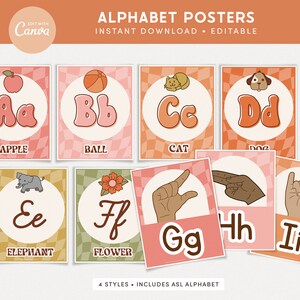 Alphabet Classroom Editable Posters, Groovy Cursive Letter Templates ...