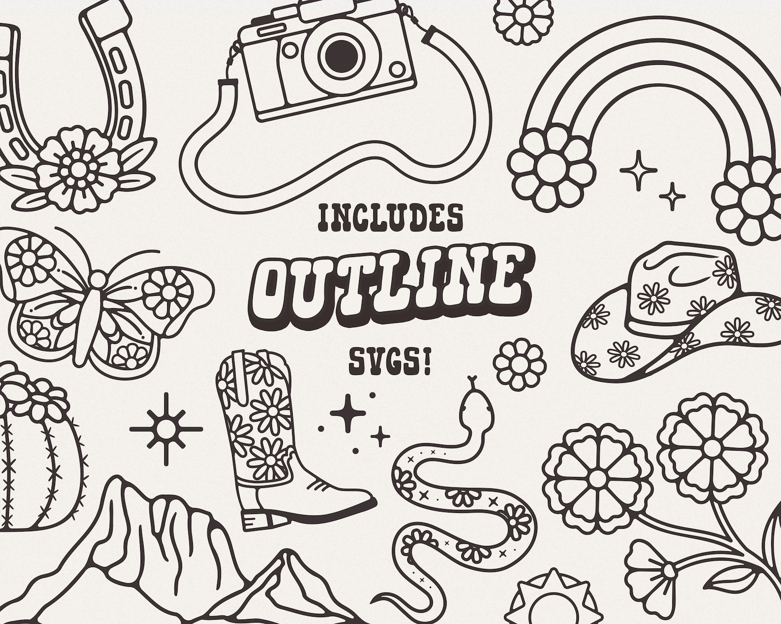 Desert Charm Clip Art Western Svgs, Pngs, EPS, AI Files, Cactus, Cowboy ...