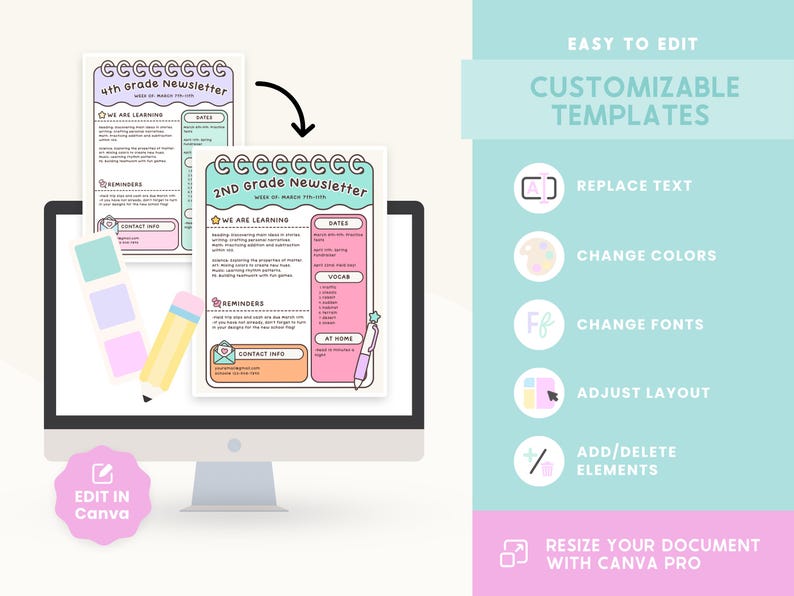 Classroom Newsletter Editable Templates, Back to School, Planner ...