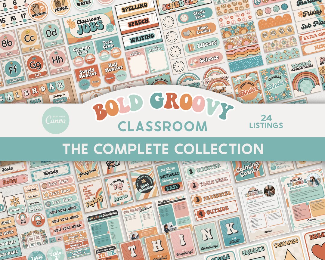 Editable Classroom Groovy Retro Complete Collection Printable Bundle ...