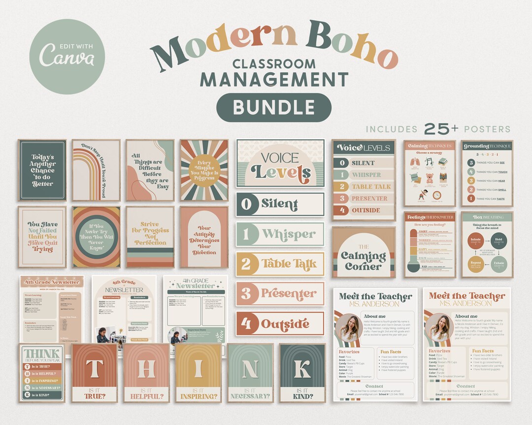 Editable Classroom Management Printable Bundle Modern Boho - Etsy