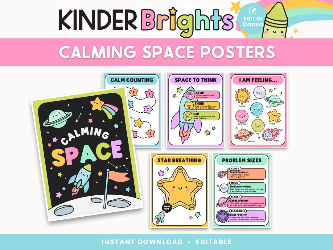 Editable Calming Space Posters for Classroom | Kinder Brights SEL Decor ...