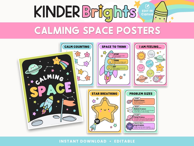 Editable Calming Space Posters for Classroom | Kinder Brights SEL Decor ...