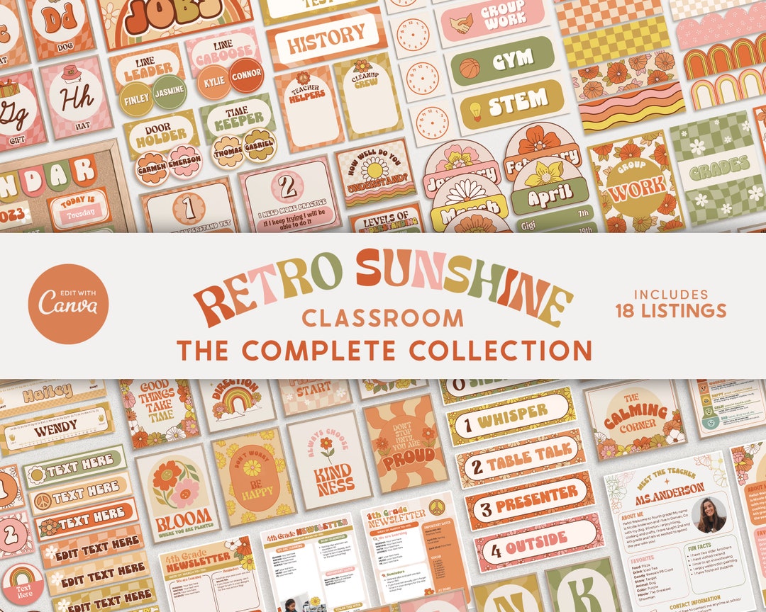 Editable Classroom Retro Sunshine Complete Collection - Etsy