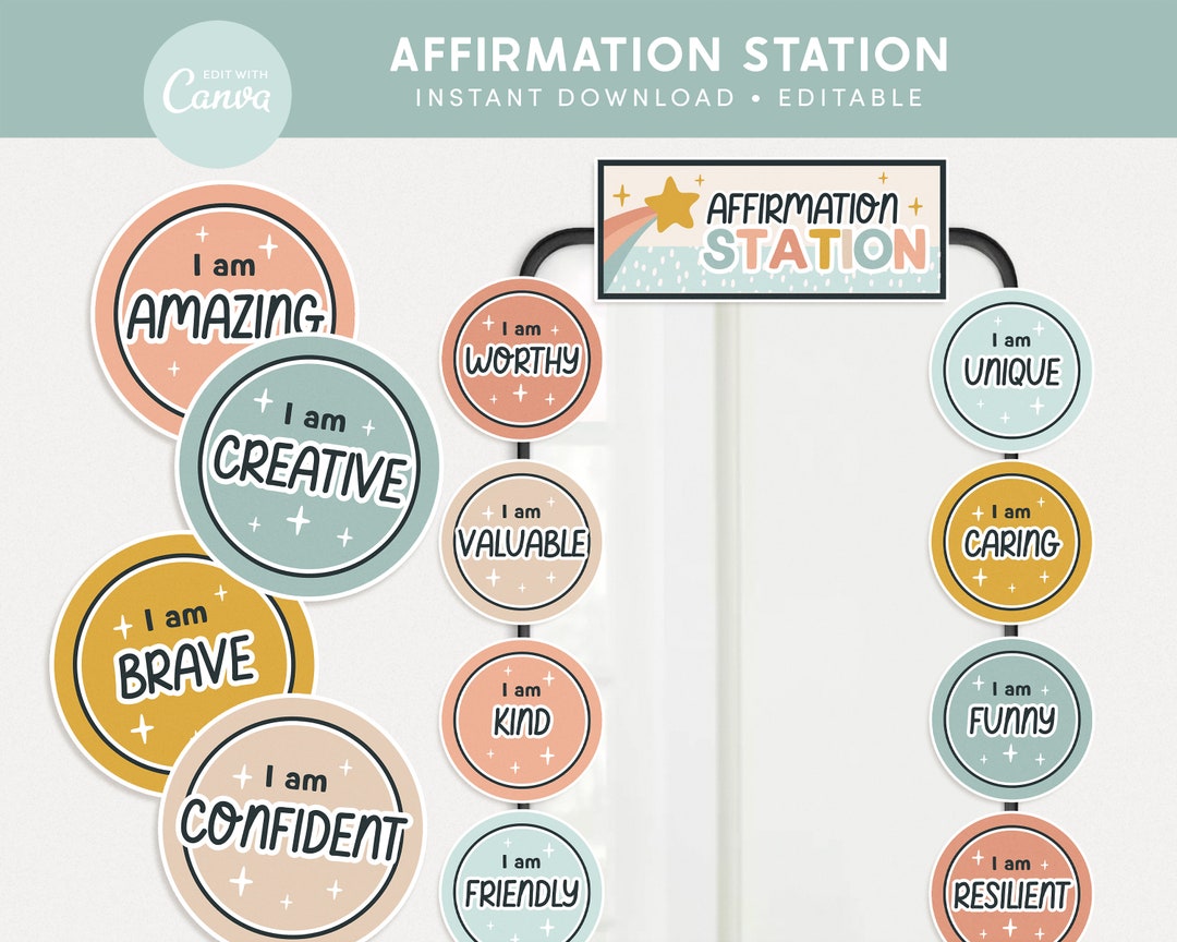 Classroom Affirmation Station Display, Pastel Rainbow Classroom Decor ...