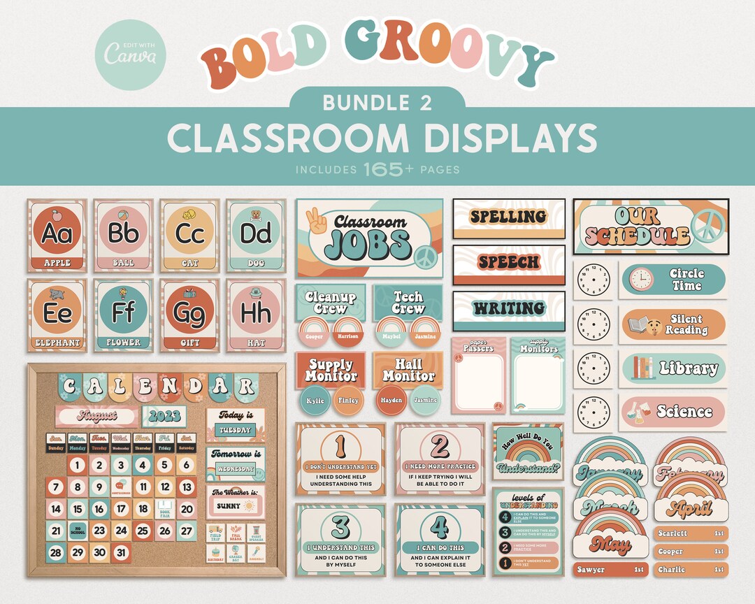 Editable Groovy Classroom Decor, Retro Printable Teacher Bundle ...