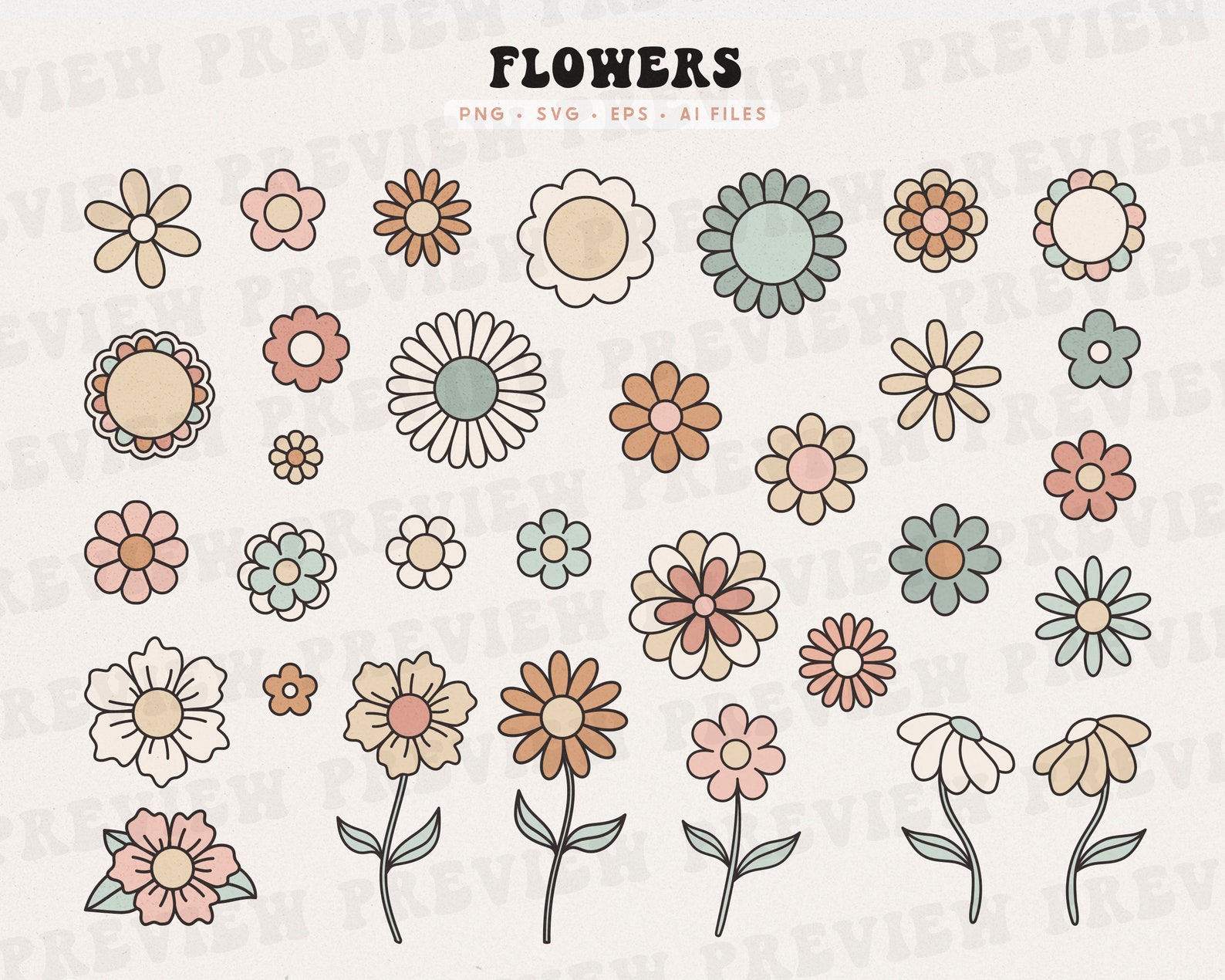 Groovy Retro Clip Art SVGS, Pngs, EPS, AI Files, Mellow Vibes Flower ...