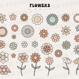 Groovy Retro Clip Art SVGS, Pngs, EPS, AI Files, Mellow Vibes Flower ...