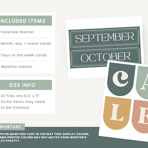 Classroom Calendar Display and Weather Station, Printable Modern Boho ...
