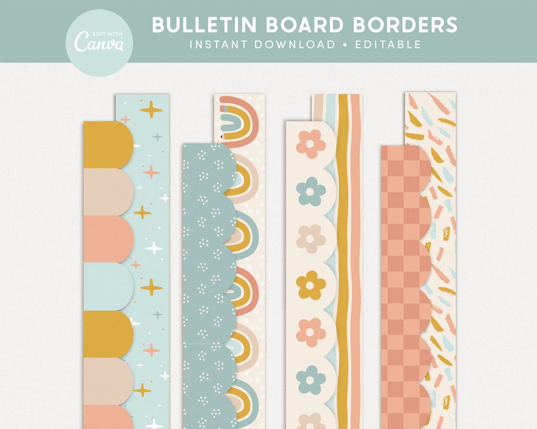 Classroom Bulletin Board Borders, Editable Canva Templates, Pastel ...