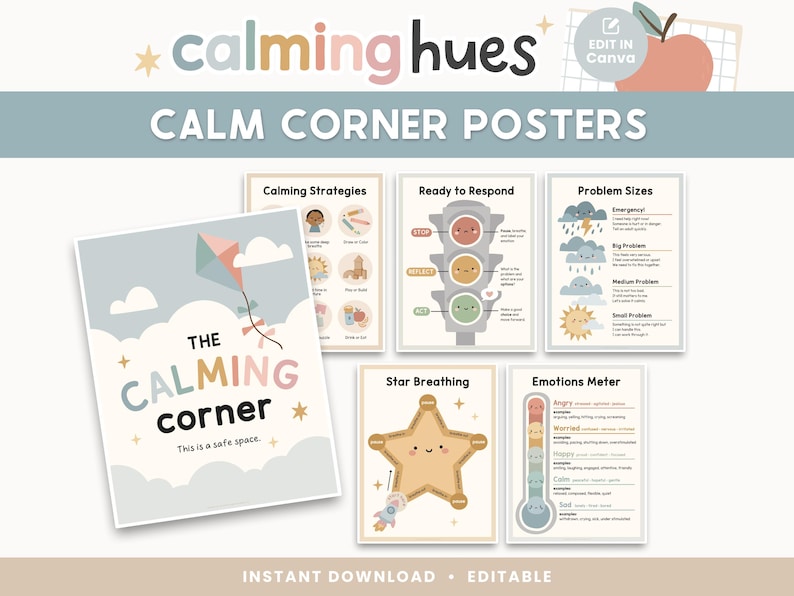 Calming Corner Editable Classroom Printables | Calm Down Skills ...