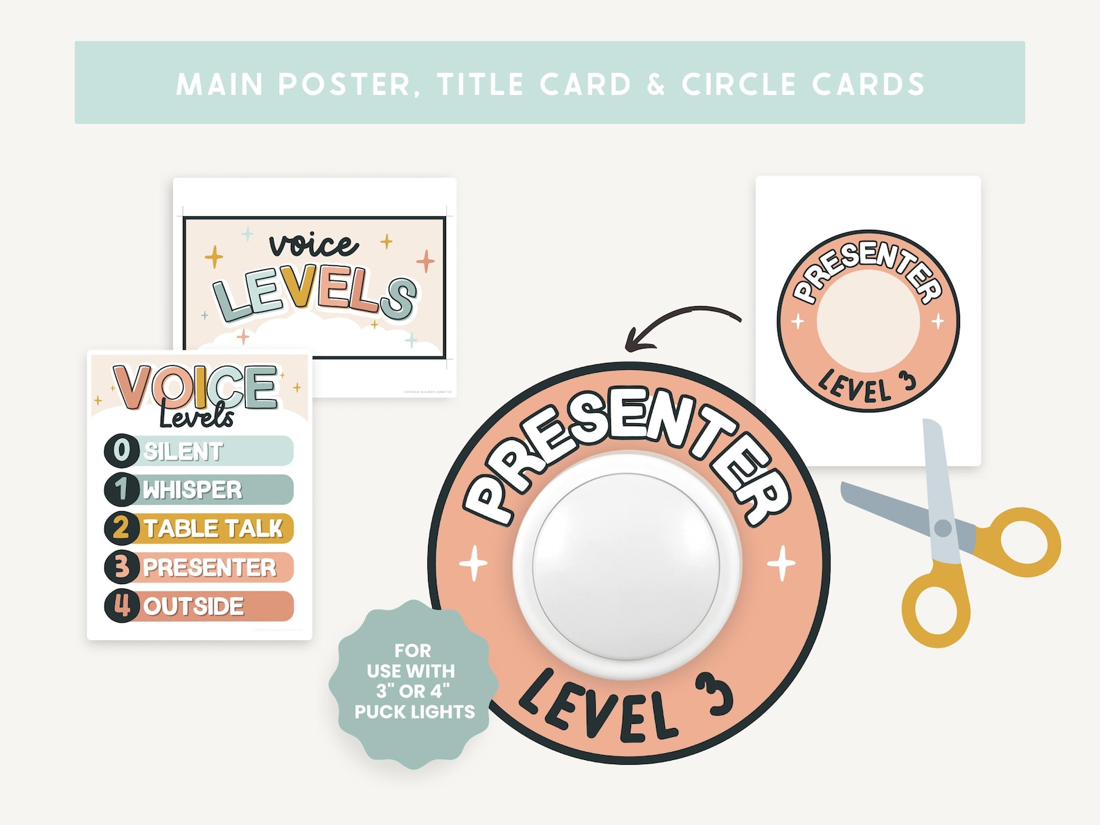Voice Level Chart Classroom Printable Display, Editable in Canva, Cute ...
