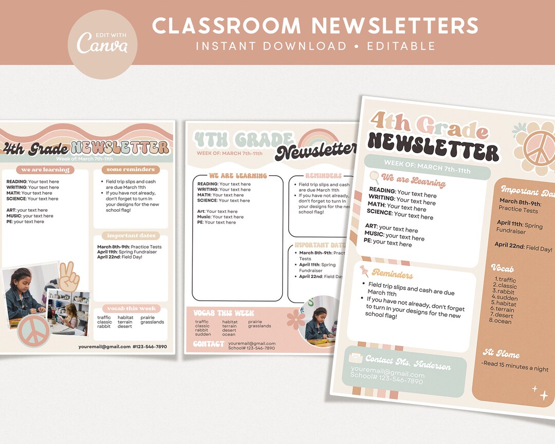 Classroom Newsletter Editable Templates, Back to School, Boho Classroom ...
