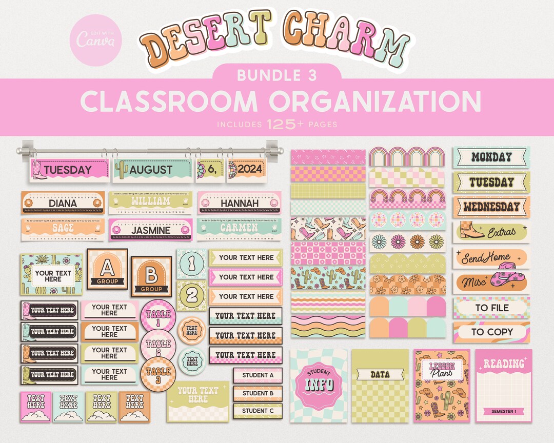Editable Classroom Organization Bright Desert Bundle, Printable Canva ...