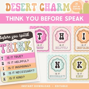 Editable Think Classroom Printable Posters, Think Before You Speak ...