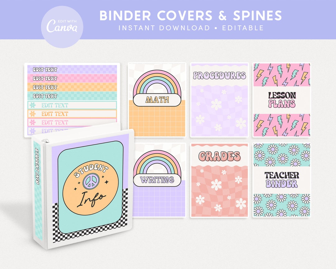 Classroom Binder Covers and Spines, Editable Groovy Retro Teacher ...