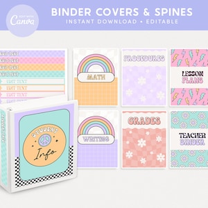 Classroom Binder Covers and Spines, Editable Groovy Retro Teacher ...