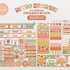 Editable Classroom Organization Retro Sunshine Bundle, Printable Canva ...