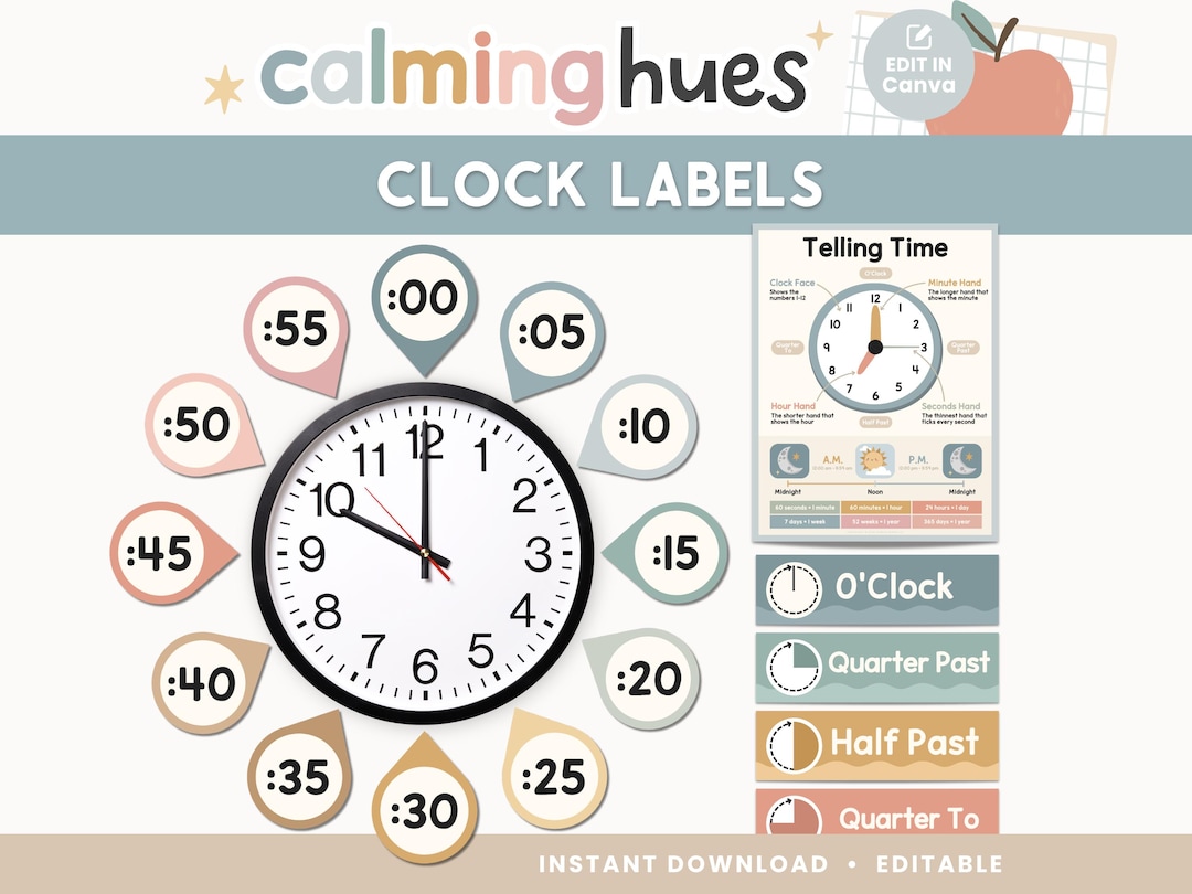 Classroom Clock Display Labels Printable Display | Editable in Canva ...