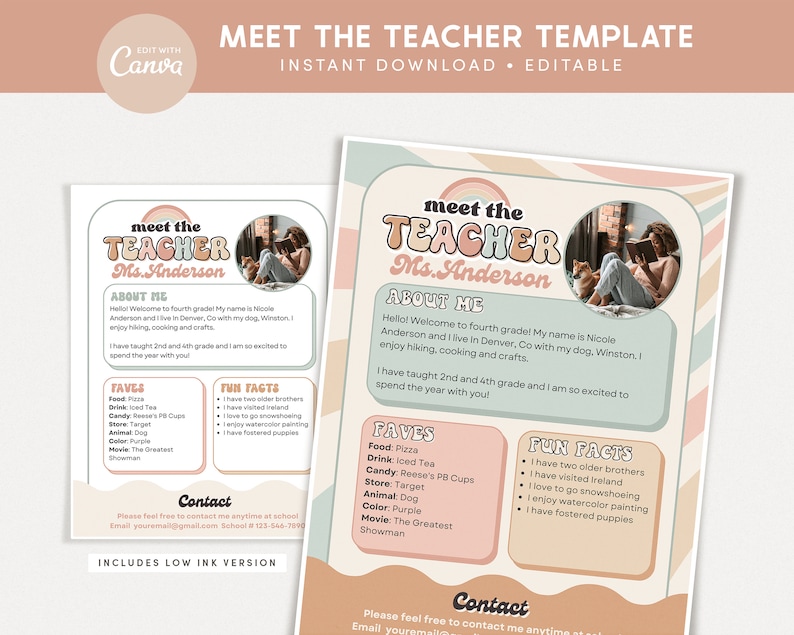 Meet the Teacher Classroom Printable Template, Teacher Introduction ...