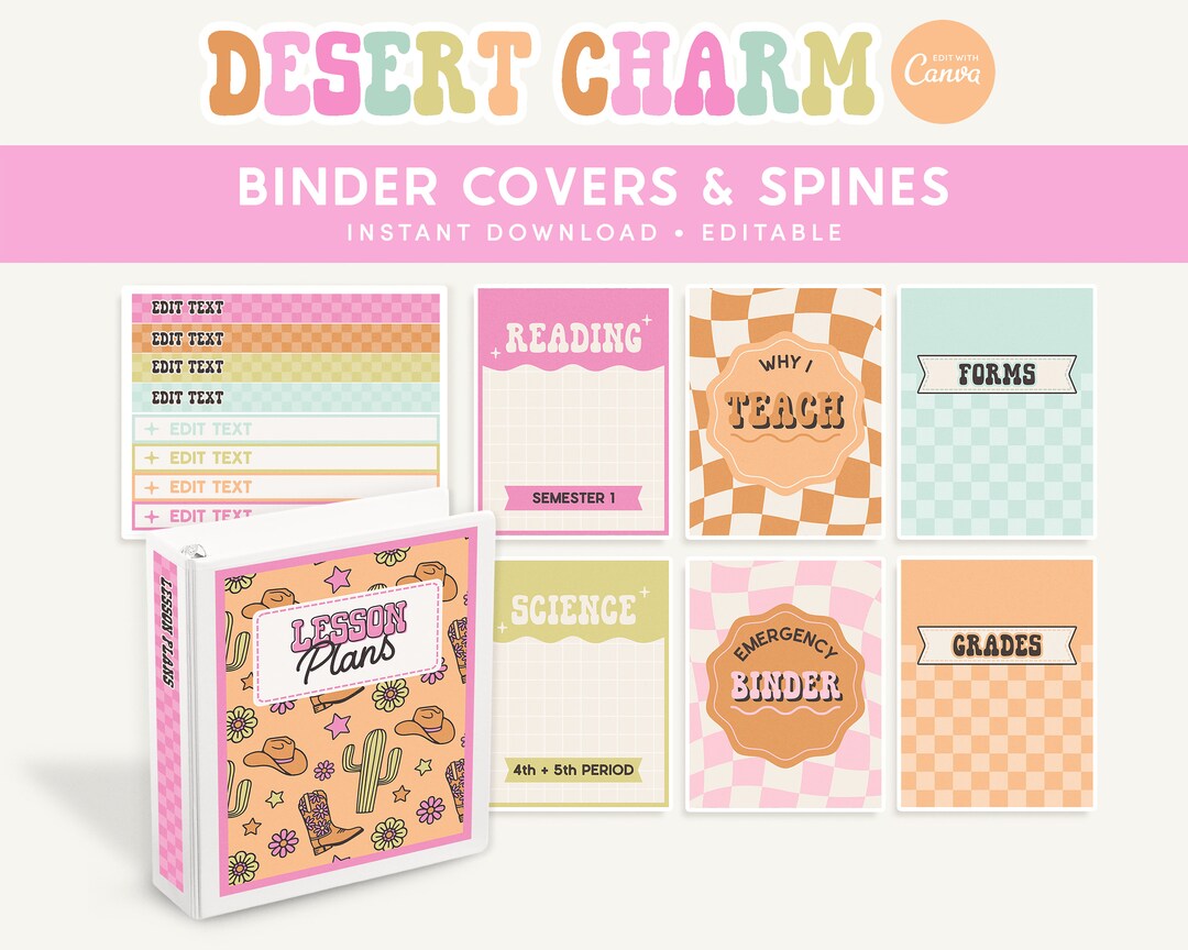 Classroom Binder Covers and Spines, Editable Bright Desert Teacher ...