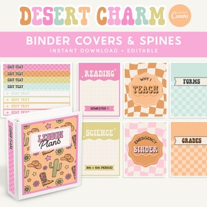 Classroom Binder Covers and Spines, Editable Bright Desert Teacher ...