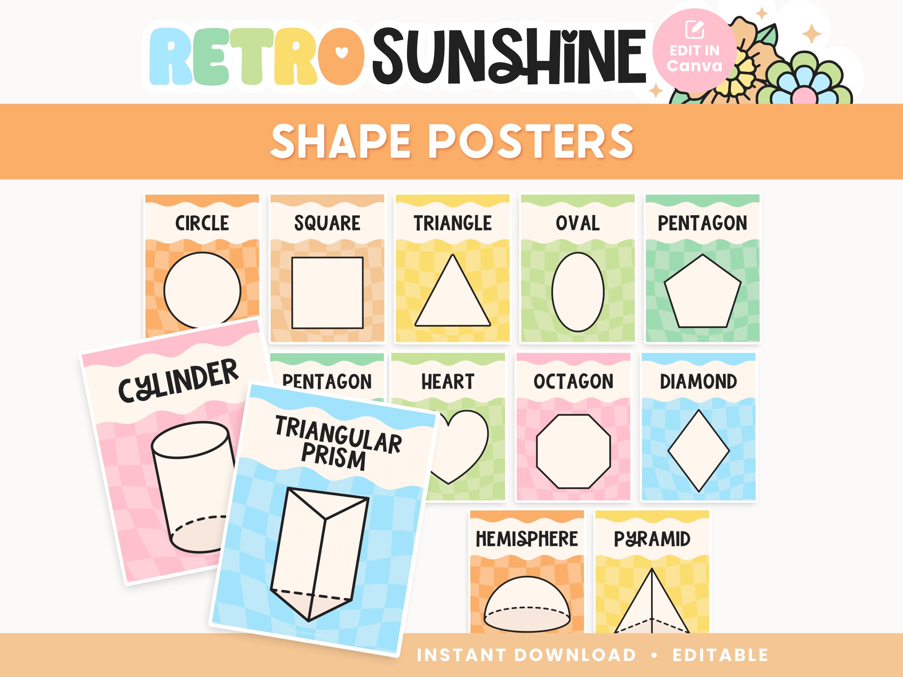 Editable Shape Posters for Classroom | Groovy Bright Math Posters | 2D ...