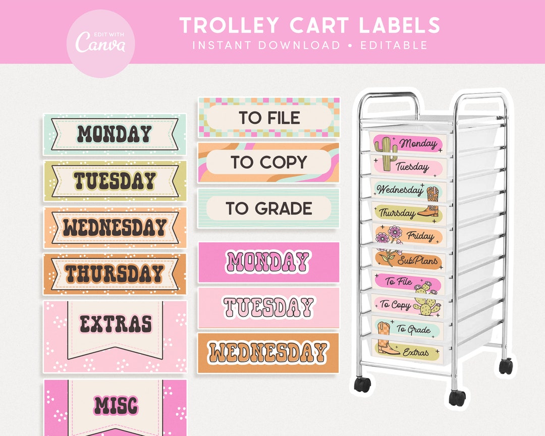 Classroom Rolling Trolley Cart Labels, Editable Teacher Drawer Filing ...